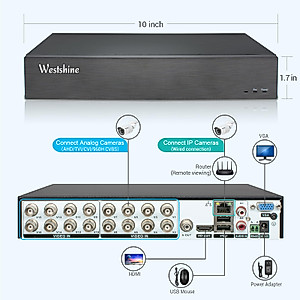 Westshine 16Channel 5M-N(5MP Lite) DVR, H.265+ CCTV Home Surveillance Recorder, 16CH Hybrid 5-in-1 DVR for TVI/CVI/AHD/CVBS/IP Security Cameras, Remote Viewing Motion Detection(Hard Disk Not Included)