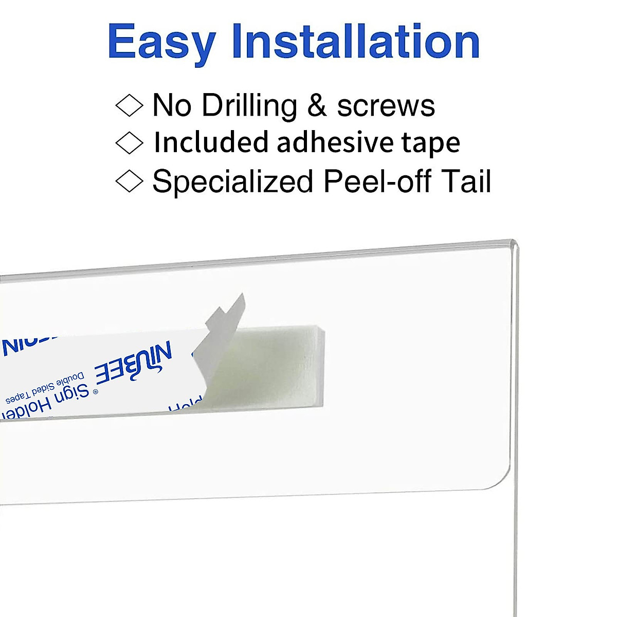 NIUBEE 4x6 inch Wall Mount Acrylic Sign Holder with Double Sided Adhesive Tape for Office, Home, Store, Restaurant, No Drilling - Horizontal (6 Pack)