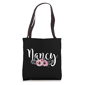 Nancy Name Personalized Floral Pink Black Women Girls Gift Tote Bag