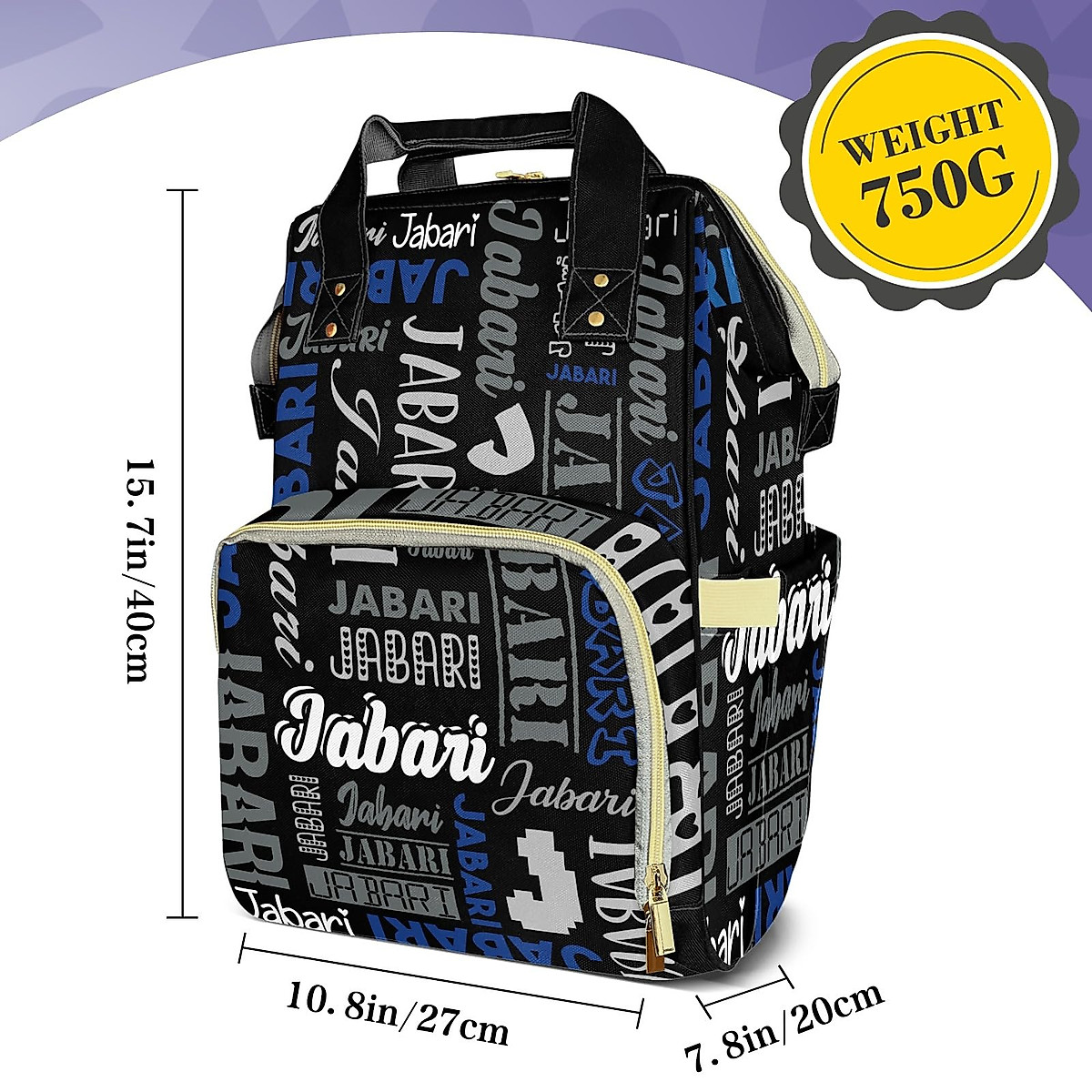 ZAACUSTOM Custom Name Boy Baby Bags, Nylon Personalized Diaper Bag Backpack for Baby Boy Mom, Large Capacity, Waterproof, Multifunctional, Adjustable Shoulder Straps