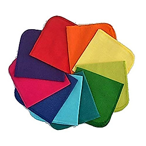 1 Ply Solid Cotton Flannel 12x12 Inches Paperless Towels Set of 10 Rainbow Set