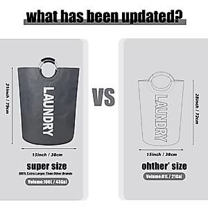 Twira 160L XX-Large Laundry Baskets, Laundry Hamper Stands Up Well, Laundry Bag with Padded Handles, Waterproof Laundry Basket Collapsible, Clothes Hamper for Bathroom, Laundry, College (Dark Grey)