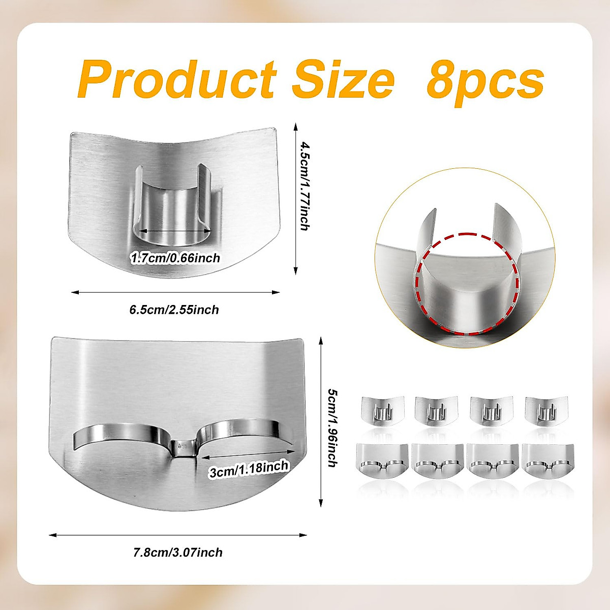 8pcs Stainless Steel Finger Guards, Single & Double-Finger Protector for Cutting Chopping Finger Guard Open-Ring Style Finger Shield for Cutting Aid Kitchen Tool Slicing Dicing Chopping