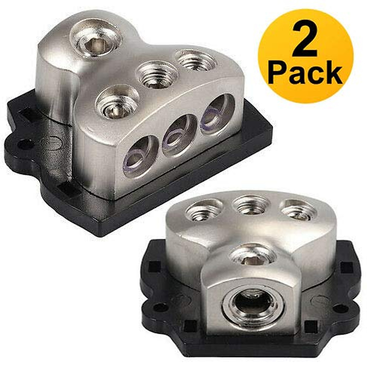 VonSom 3 Way Power Distribution Block, 1x 0 Gauge in / 3X 4 Gauge Out Amp Power Distribution Ground Distributor Connecting Block for Car Amplifier Audio Splitter 2 Pack
