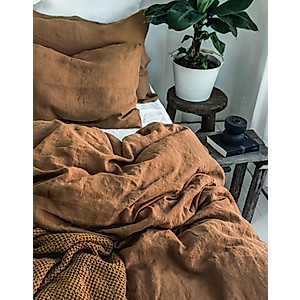 Linen Bedding Set in Tobacco, Duvet Cover and 2 Pillowcases Set, King, Queen, Twin, Full, Double, Single Size, Tobacco Brown Linen Bedding (King-90X104)
