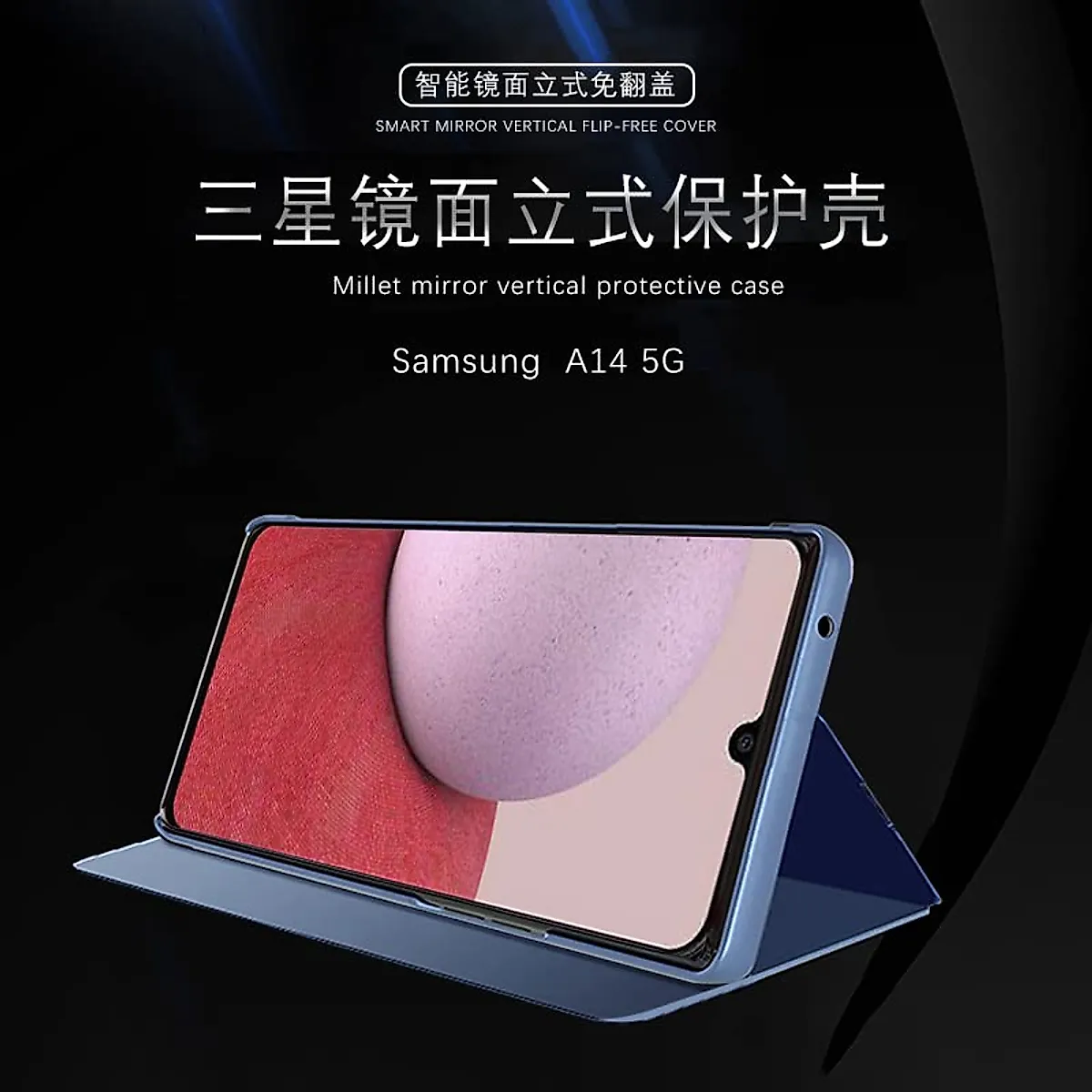 OOPKINS Compatible with Samsung Galaxy A14 5G Case Luxury Bookstyle Clear View Window Electroplate Stand Full Body Protective Flip Folio Slim Cover for Samsung Galaxy A14 5G PU Mirror Blue MX