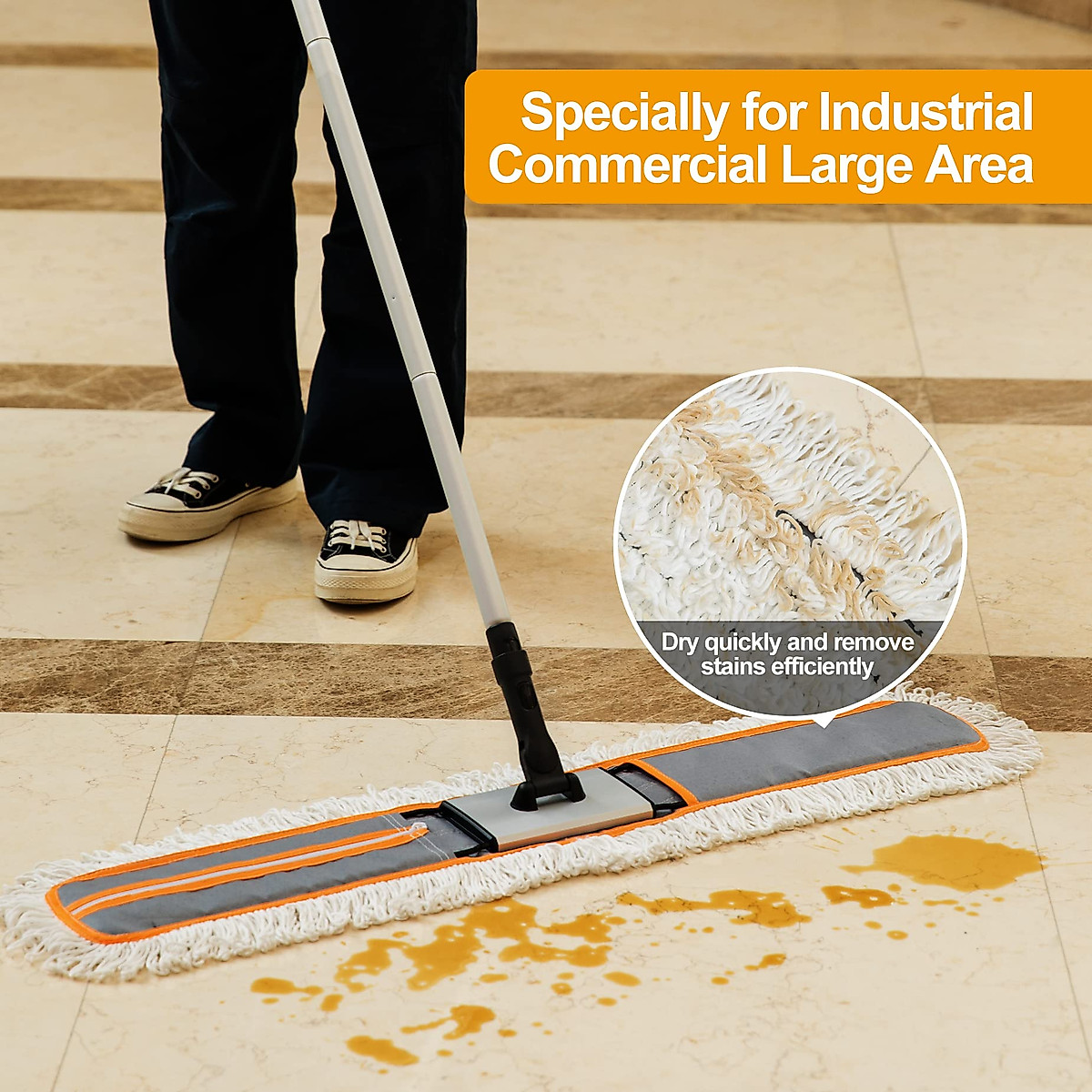 CLEANHOME 36” Commercial Dust Mop for Hardwood Floor Cleaning, Heavy Duty Push Broom Mop Hotel Company Household Cleaning Supplies for Hardwood, Tiles, Marble,Vinyl Plank Floors Cleaning