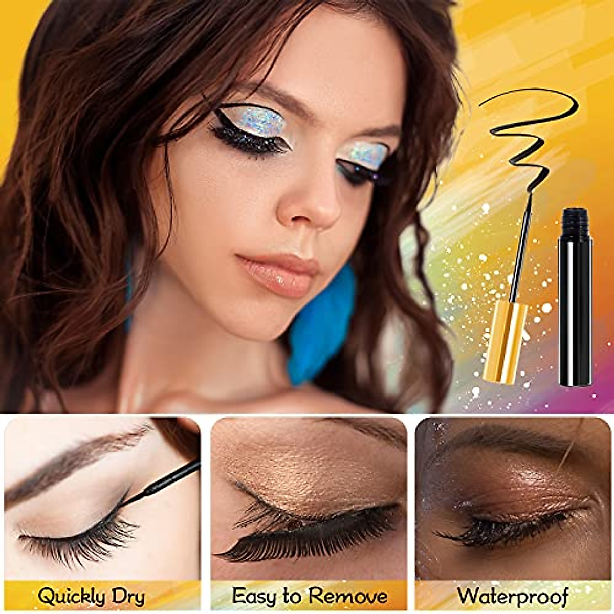 Magnetic Eyelashes with Eyeliner and Tweezers,5 Pairs Reusable Magnetic Lashes,3D&5D False Fake Eyelashes Natural Look with Applicator and Eyeliner,Waterproof Liquid Liner No Glue Needed