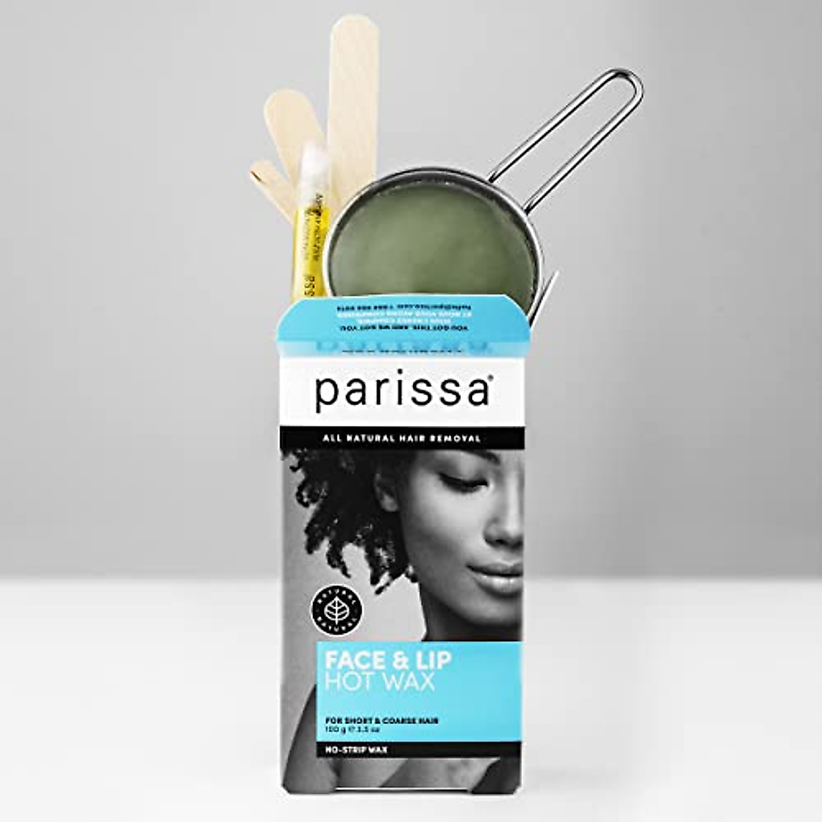 Parissa No-Strip Face & Lip Hot Wax Kit for Short & Coarse Hair Removal At-Home Waxing Kit on Face, Chin, and Upper Lip, Blue