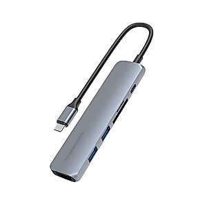Port Expander USB C Hub 6 in 1 USB-C Dock Type C Hub Multiport Adapter with 60W PD Charging, HDMI, 2 USB 3.0 Ports, SD/TF Card Reader USB Splitter (Color : Silver)