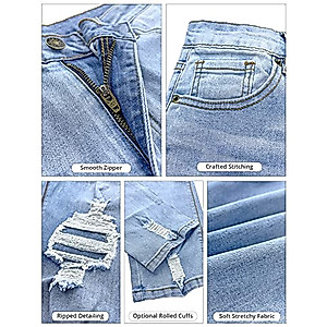 GRAPENT Jeans for Women High Waist Stretchy High Waisted Ripped Distressed Mom Jeans Boyfriend Tapered Ankle Length Denim Jean Pants Ballad Blue Color Size Medium Size 8 - Size 10