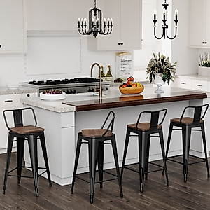 Changjie Furniture 30 Inch Swivel Bar Stools Set of 4 Counter Height Swivel Bar Stools with Backs Industrial Barstools for Kitchen (Swivel 30 inch,Matte Black Wooden)