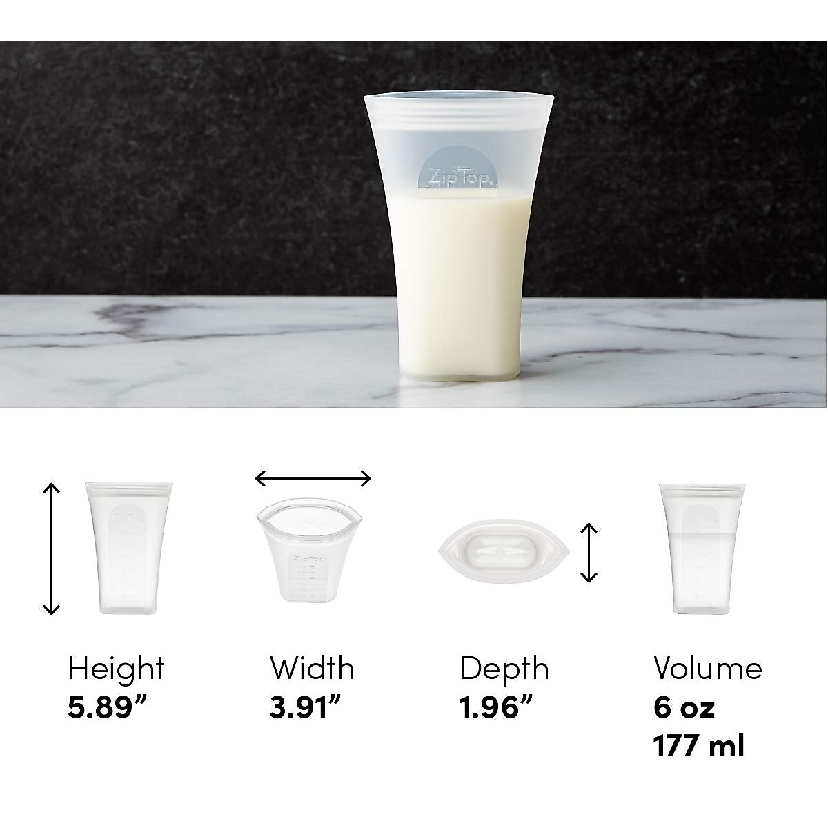 Zip Top Reusable 100% Silicone Breast Milk Storage Bags That Stand Up Stay Open and Zip Shut, Made in The USA - Set of 2 Bags