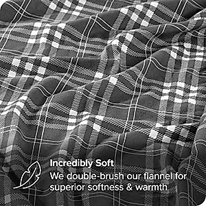 Bare Home Flannel Sheet Set Prints, 100% Cotton, Velvety Soft Heavyweight - Double Brushed Flannel for Extra Softness & Comfort - Deep Pocket - Bed Sheets (Cal King, Stirling Plaid - Grey/White)