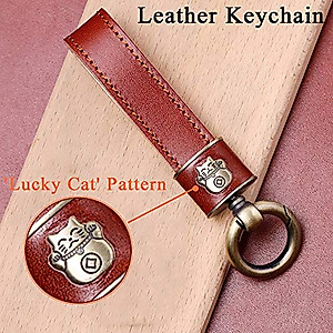 SANRILY 3-Button Leather Key Fob Cover for Nissan Armada Rogue Murano Cube 370Z Leaf Juke Quest Keyless Remote Key Protective Case with Lucky Cat Key Ring Green