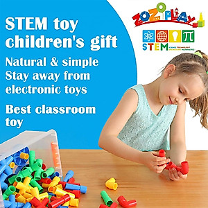 ZOZOPLAY STEM Learning Toy Tubular Pipes & Spouts & Joints 64 Piece Build Bicycle, Tank, Scootie, Moter Skills Endless Designs Educational Building Blocks Set for Kid Ages 3+ Multicolor
