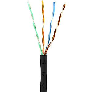 FiveStarCable Bulk Cat5e Outdoor Black 24AWG 1000 Ft Cable, Direct Burial, 350 Mhz, UV Rated Unshielded UTP Ethernet Router LAN Network CCA Easy Pull Box Cable