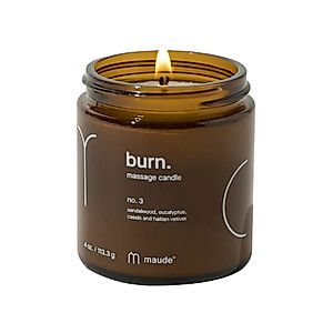 Maude Burn No. 3 - Jojoba Oil Massage Candle - Sandalwood + Eucalyptus Candle Made with Hydrating, Skin-Softening Soybean Oil - Paraben, Cruelty + Phthalate-Free Massage Oil Candle (4 oz)