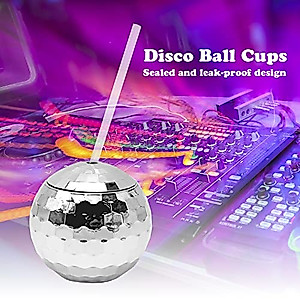 ZUDKSUY Disco Ball Cups Disco Ball Drink Tumbler 1970s Disco Ball Cups with Lid and Straw, Disco Flash Ball Cocktail Cups for Graduation Anniversary Party Wine Cup Tea Bottle, Silver, Set of 4