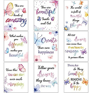 9 Set Watercolor Butterfly Inspirational Quote Wall Poster Prints 8 x 10 Inch Butterfly Motivational Saying Girls Room Decor Butterfly Pictures Wall Decor Butterfly Wall Decals with 30 Glue Point Dots