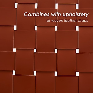 Modern Leather Accent Chairs for Living Room, Mid Century Lounge Chair, Side Brown Leather Chair Indoor Boho Scandinavian Cognac Woven Rattan Faux Leather Accent Chair