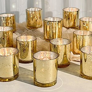 SUPMIND 12 Pack Glass Candle Jars-10oz Golden Empty Candle Jars with Bamboo Lids, Bulk Candle Jars for Gold Wedding Centerpieces for Table Decorations, Gold Party Bridal Shower Decorations