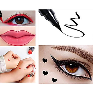 Go Ho 2 PCS Waterproof Liquid Eyeliner Stamps,Double-side Black&Red Smudge-proof Eye Liner,Heart Stamp Eyeliner for Harley Costume Makeup,Long-lasting Love Tattoo Tools for Valentines Day