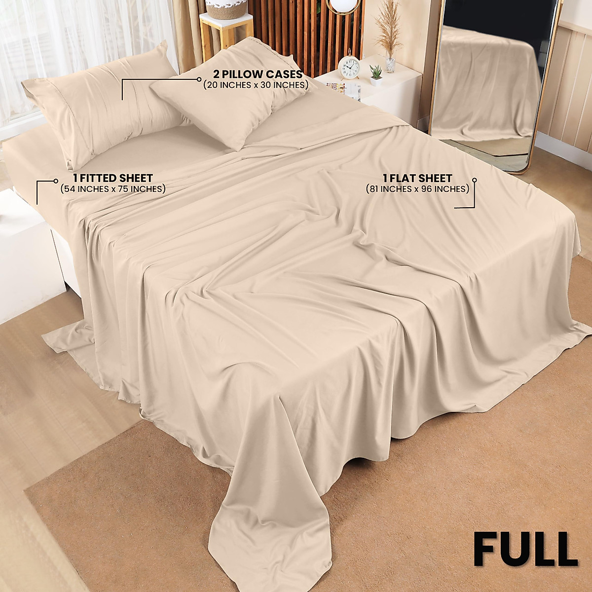Utopia Bedding Full Bed Sheets Set - 4 Piece Bedding - Brushed Microfiber - Shrinkage and Fade Resistant - Easy Care (Full, Beige)
