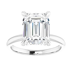 10K Solid White Gold Handmade Engagement Rings, 4 CT Emerald Cut Moissanite Diamond Solitaire Wedding/Bridal Rings for Women/Her, Minimalist Anniversary Ring Gifts (4.5)