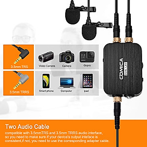 comica CVM-D03 Dual Lavalier Microphone, Professional Omnidirectional Clip-on Lapel Microphone for Canon Sony Panasonic Cameras, Smartphone, PC, Lav Mic for Video Recording Interview
