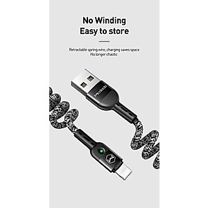 mcdodo [2 Pack] Anti Winding Cable, LED Coiled Cord Nylon Braided Sync Charge USB Data 6FT/1.8M Cable Compatible 14/13/12/11 Pro Max