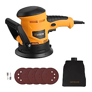 Hoteche Random Orbital Sander 3.8-Amp/450W 5-Inch Variable Speed Palm Power Sander 14,000 RPM Electric Drywall Sander Tool for Woodworking with Dust Collector and 5Pcs Sand Papers