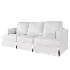 AMERLIFE Sofa, 89 inch Slipcovered Couch, 3 Seater Sofa Comfy Couch for Living Room Office, Linen White Couch