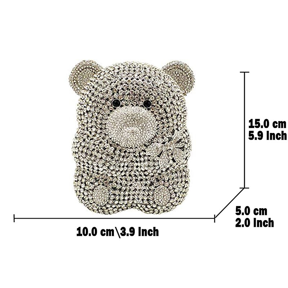 Boutique De FGG Hollow Silver Bear Evening Bag Women Crystal Clutch Purse Party Cocktail Animal Rhinestone Clutch Handbag, Mini