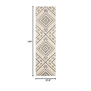 SAFAVIEH Casablanca Collection Runner Rug - 2'3" x 12', Ivory & Grey, Handmade Wool Moroccan Tribal, Ideal for High Traffic Areas in Living Room, Bedroom (CSB302A)