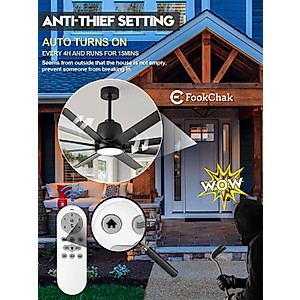 FookChak 65in Black Large Ceiling Fan with Lights 8-Blade Remote Control Outdoor Fan Light for Patio Large LED Ceiling Fan Light for Garage Gym Room Living Room
