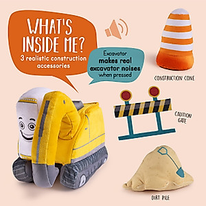 Talking Excavator Plush Toy Set | Includes 3 Construction Items | Plush Construction Stuffed Toy | Excavator Toy Truck | Plush Stuffed Construction Truck