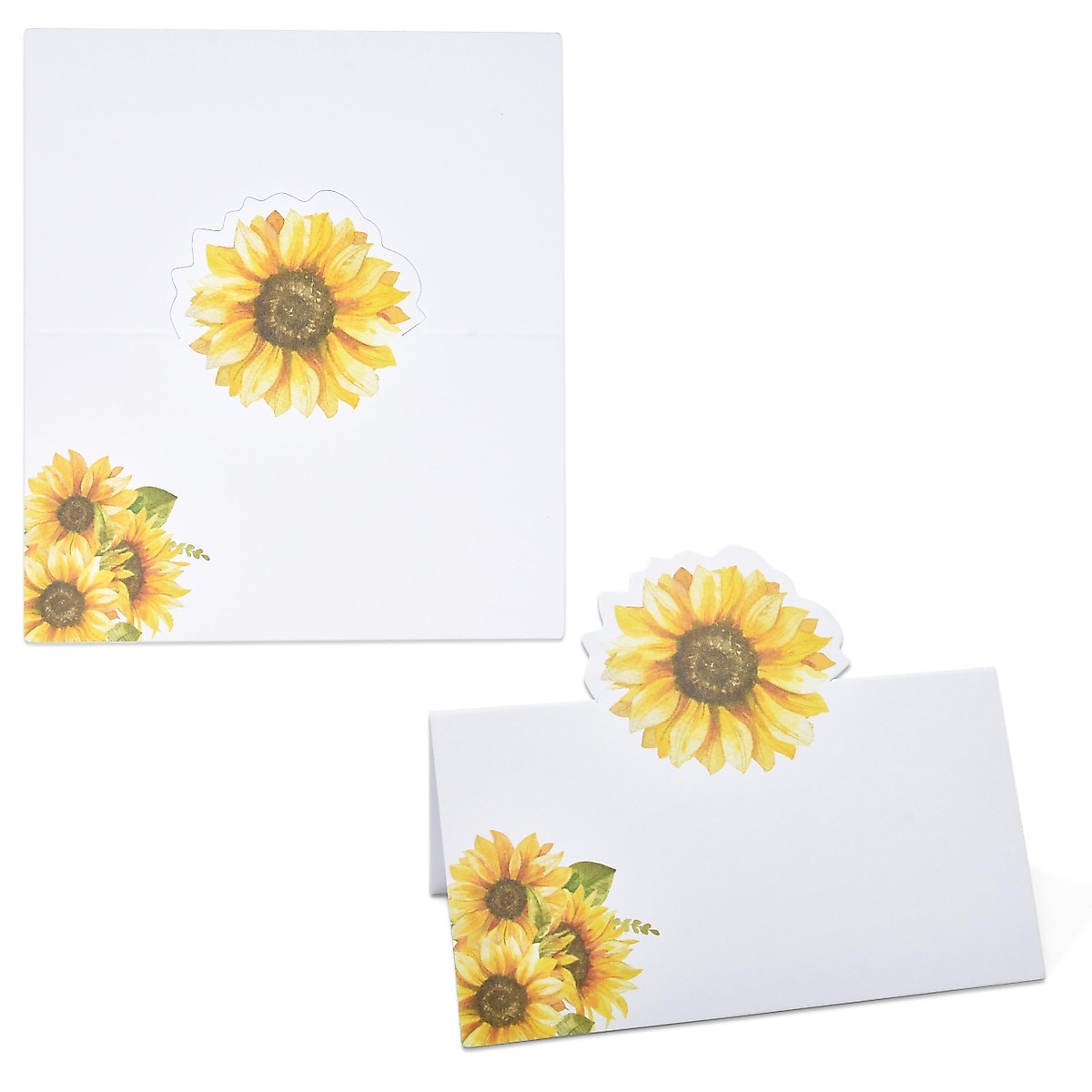 100 Pcs Fall Sunflower Place Cards Floral Yellow Sunflowers Name Card Wedding Table Setting Folded Tent Cards Baby Shower Party Dinner Placement