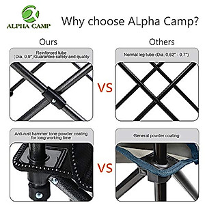 ALPHA CAMP Oversized Camping Folding Chair Heavy Duty with Cooler Bag Support 450 LBS Steel Frame Collapsible Padded Arm Quad Lumbar Back Chair Portable for Lawn Outdoor,Blue