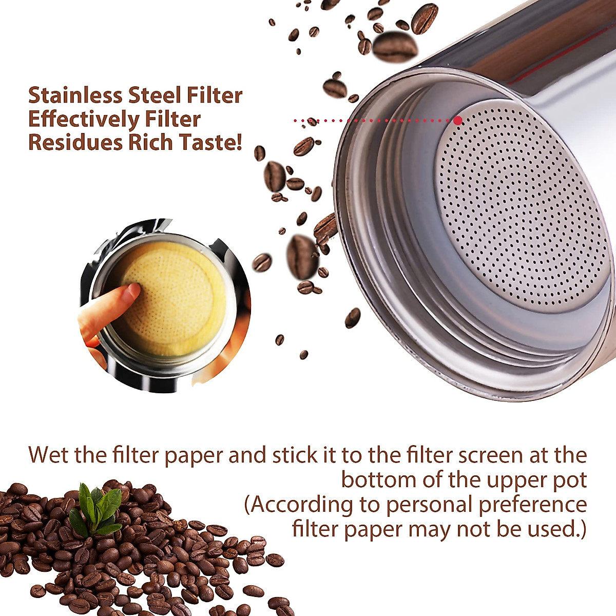 MEHIDFY Stovetop Espresso Maker, Stainless Steel Moka Pot, Stovetop Coffee Maker, Expresso Coffee Maker, Italian Coffee Maker, Moka Pot Espresso with 2pcs Espresso Cups, 6Cup/ 10oz/ 300ml