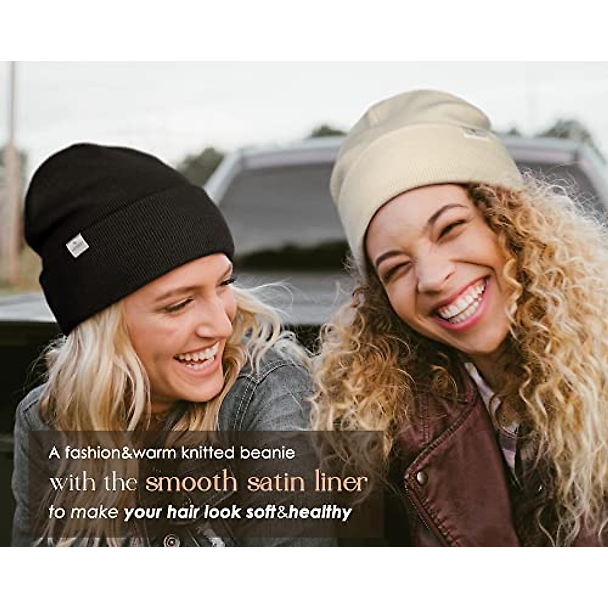 YANIBEST Womens Satin Lined Knit Beanie Hat Acrylic Winter Hats for Women Men Silk Lining Soft Slouchy Warm Cuffed Beanie Hat