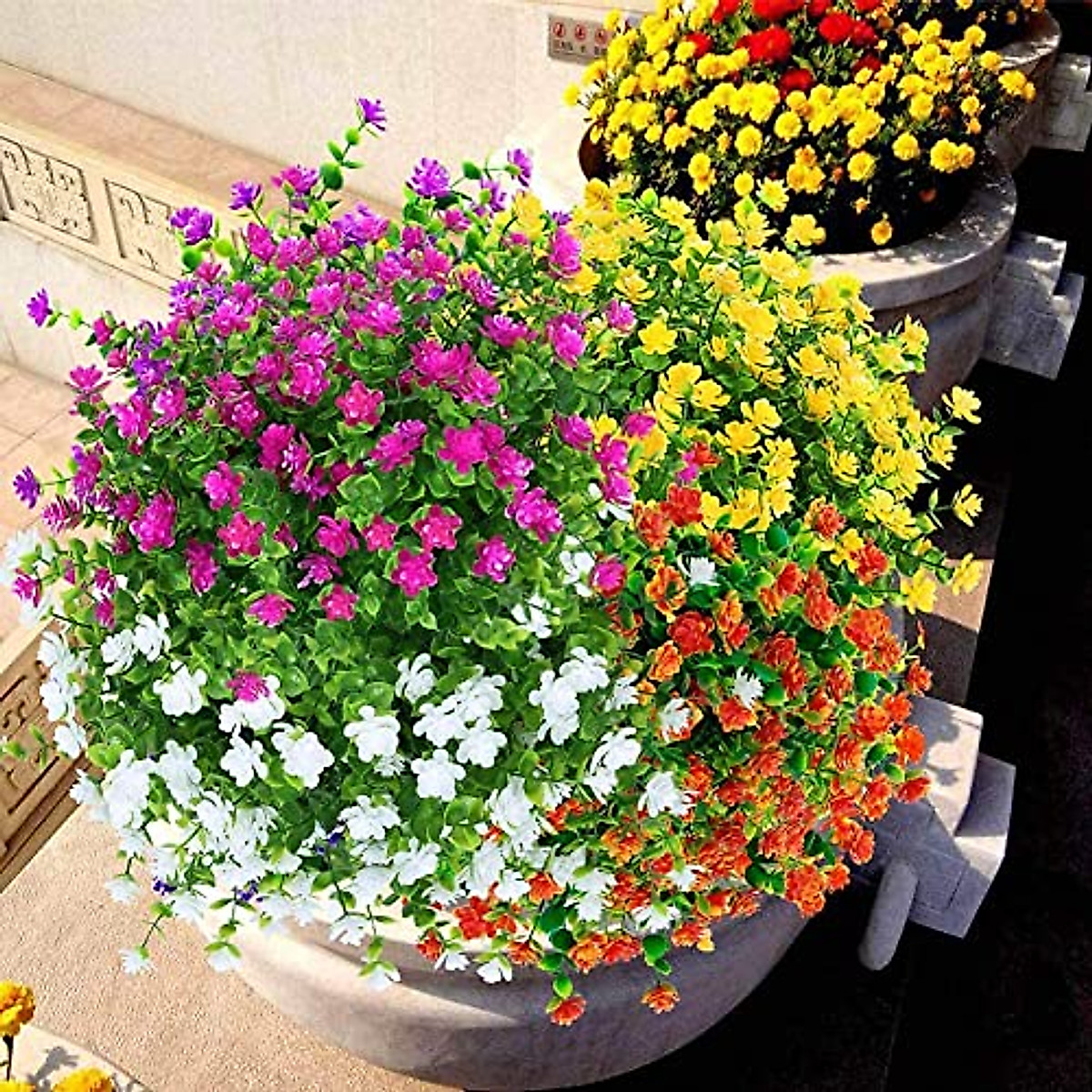 20 Bundles Artificial Flowers Outdoor Fake Flowers Faux Boston Plants Plastic Bouquet Fake Greenery UV Resistant No Fade Faux Shrubs Home Garden Porch Patio Office Yard Indoor Decoration (Red)