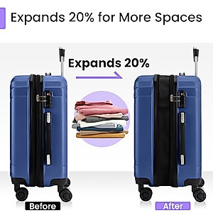 AnyZip Luggage Expandable PC ABS Durable Hardside Suitcase with Spinner Wheels TSA Lock Checked-Medium 24 Inch Blue