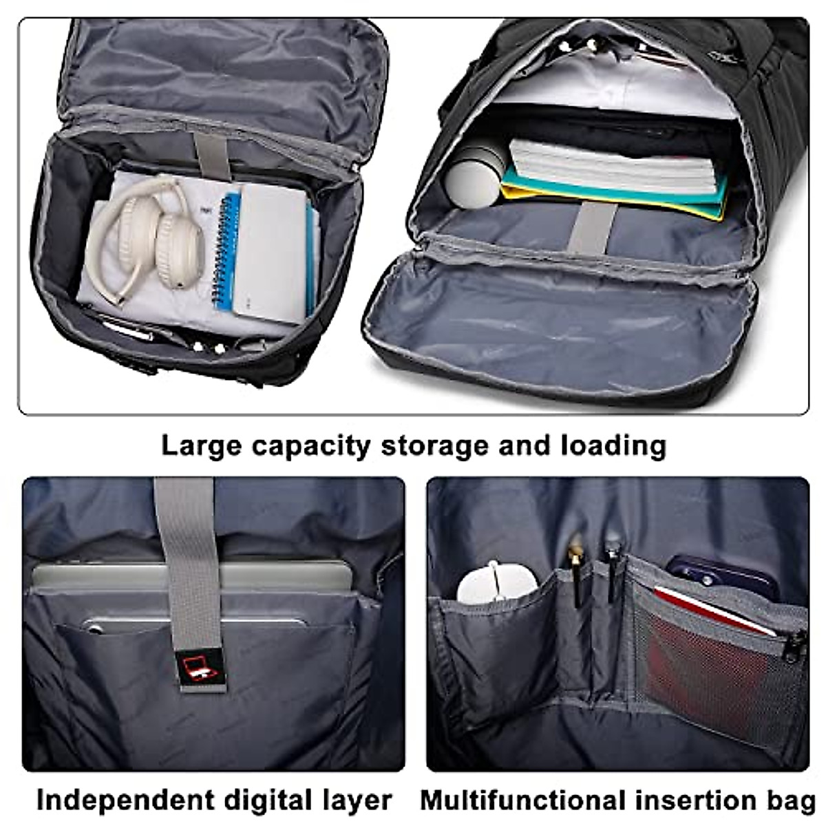 Asenlin Travel Backpack for Women Men，40L Large Carry on Backpack，17 Inch Laptop Backpack Flight Approved Water Resistant Sports Luggage for Casual Daypack Hiking Backpack-Black