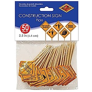 Beistle, 2 1/2-Inch, Orange/Black Construction Sign Food Picks