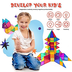 Magnetic Building Tiles, 78pcs Colorful 3D Transparent Magnet Building Blocks Set, Educational Toy Gift for Kids Boys Girls (78PCS)