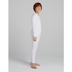 LAPASA Boys Thermal Underwear Set Fleece Lined Long John Base Layer Top Long Sleeves & Bottom Ski Winter Extreme Cold B03 11-12 Years White