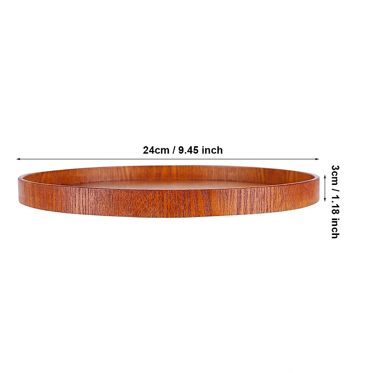 Round Serving Tray, Round Wood Serving Tray, Bar Cafe Wooden Plate Tea Food Server Dishes Water Drink Platter(24CM)