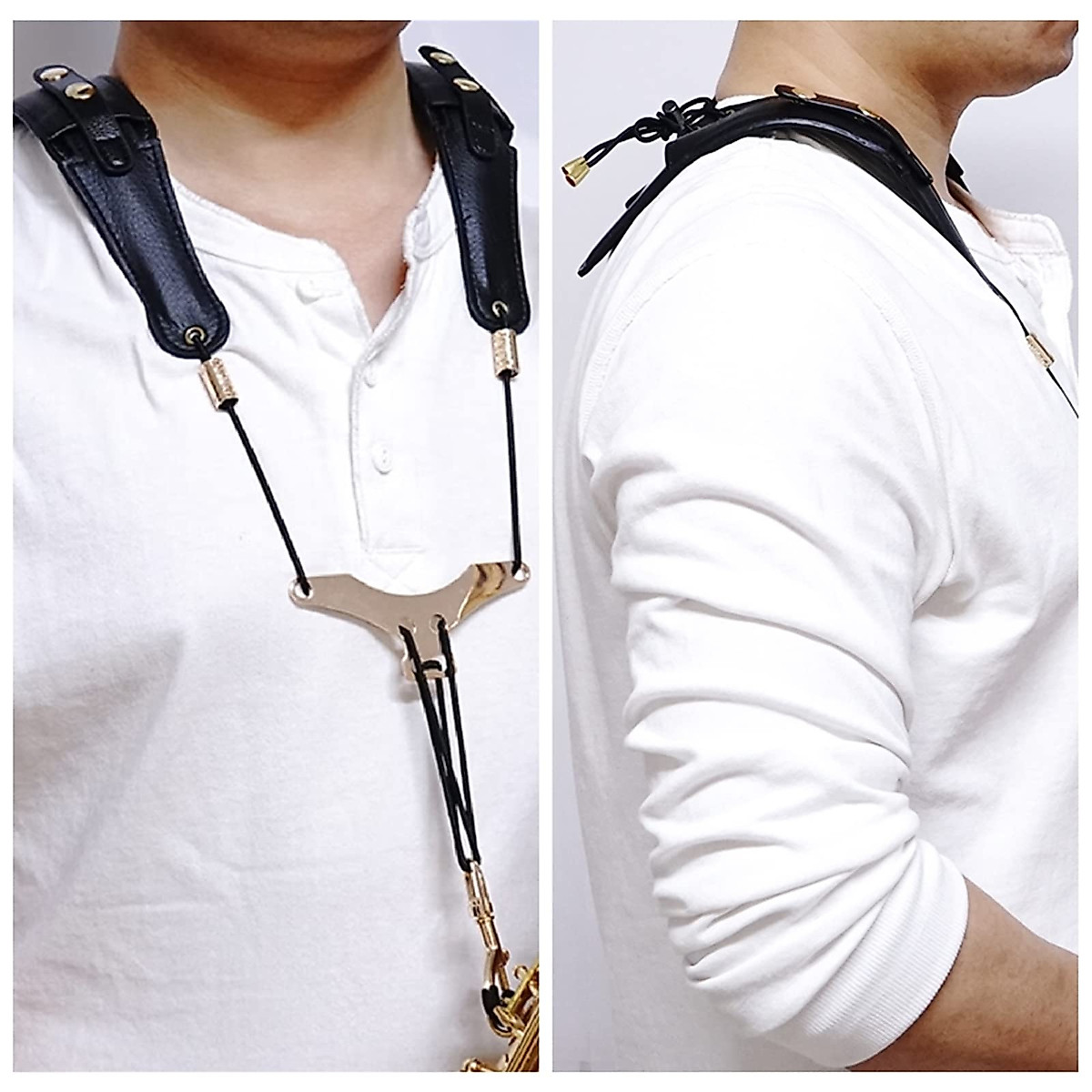 Miwayer Saxophone Shoulder Strap Double Shoulder Leather Strap Comfortable Padded Handmade For Baritone Alto Tenor Soprano Baritone Sax