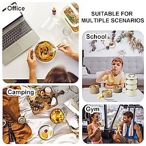 Lille Home Stackable Stainless Steel Thermal Compartment Tiffin Lunch/Snack Box, 3-Tier Insulated Bento/Food Container with Lunch Bag and Utensils, 88 OZ (Beige)